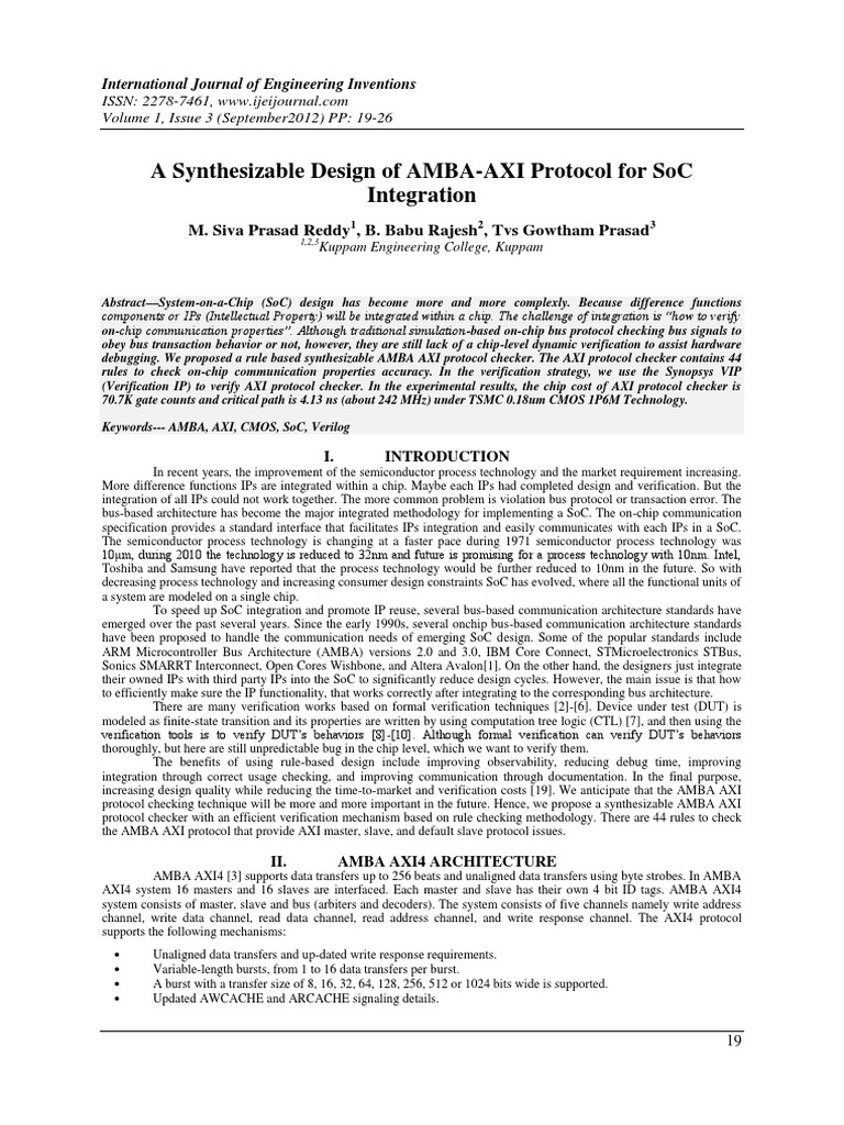 A Synthesizable Design of Amba-Axi Protocol For Soc Integration | PDF | System On A Chip | Areas ...