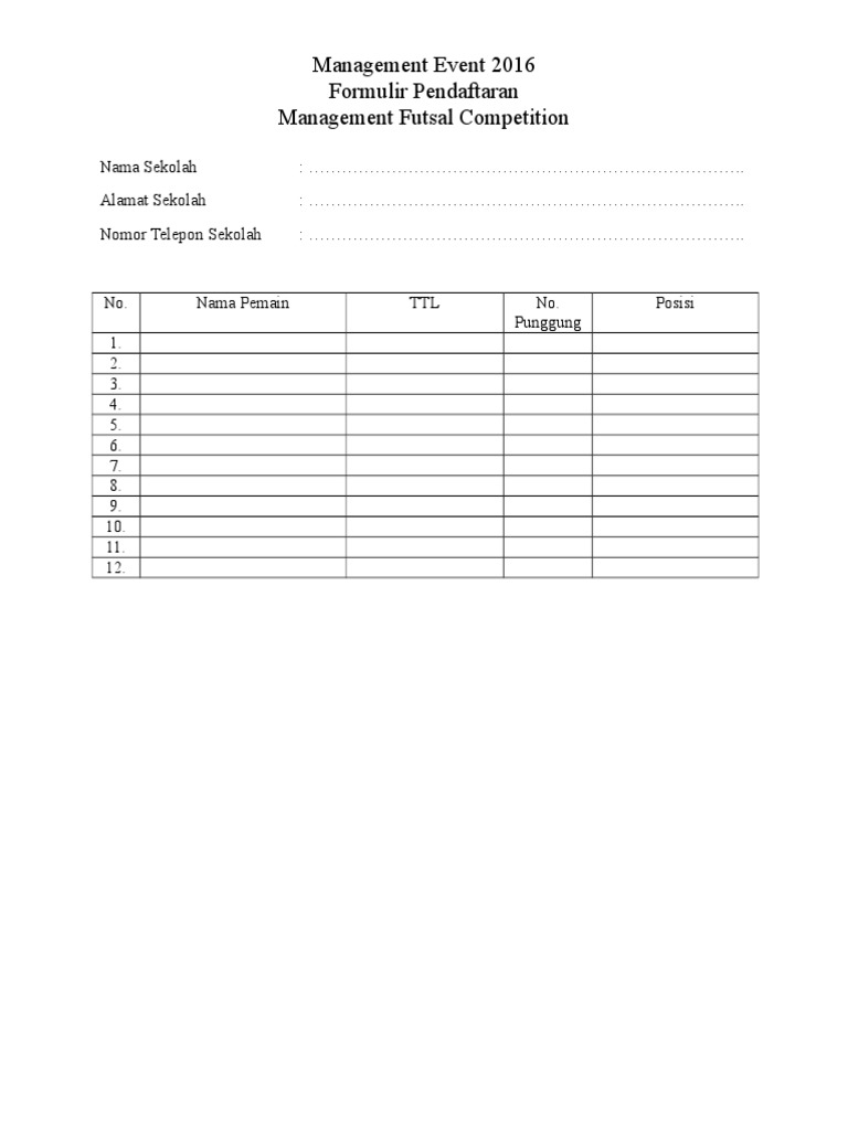 Form Pendaftaran Futsal | PDF