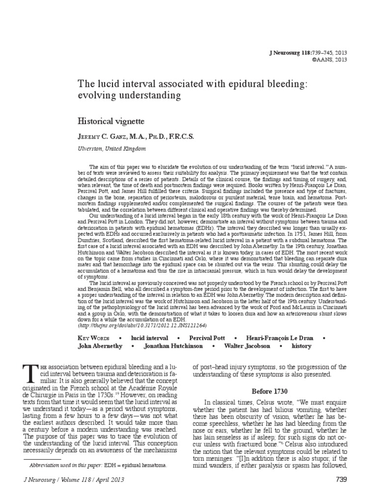 The Lucid Interval Associated With Epidural Bleeding: Evolving ...