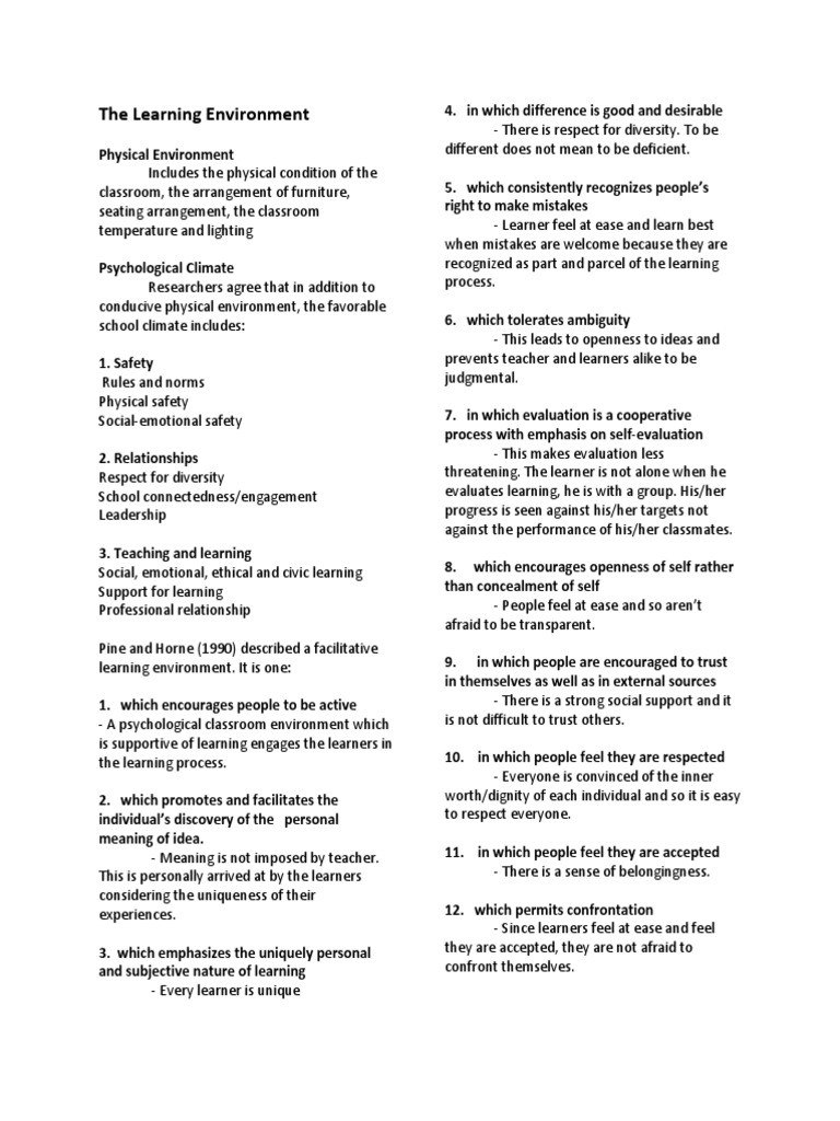 Learning Environment and Teaching Strategies | PDF | Learning | Teachers