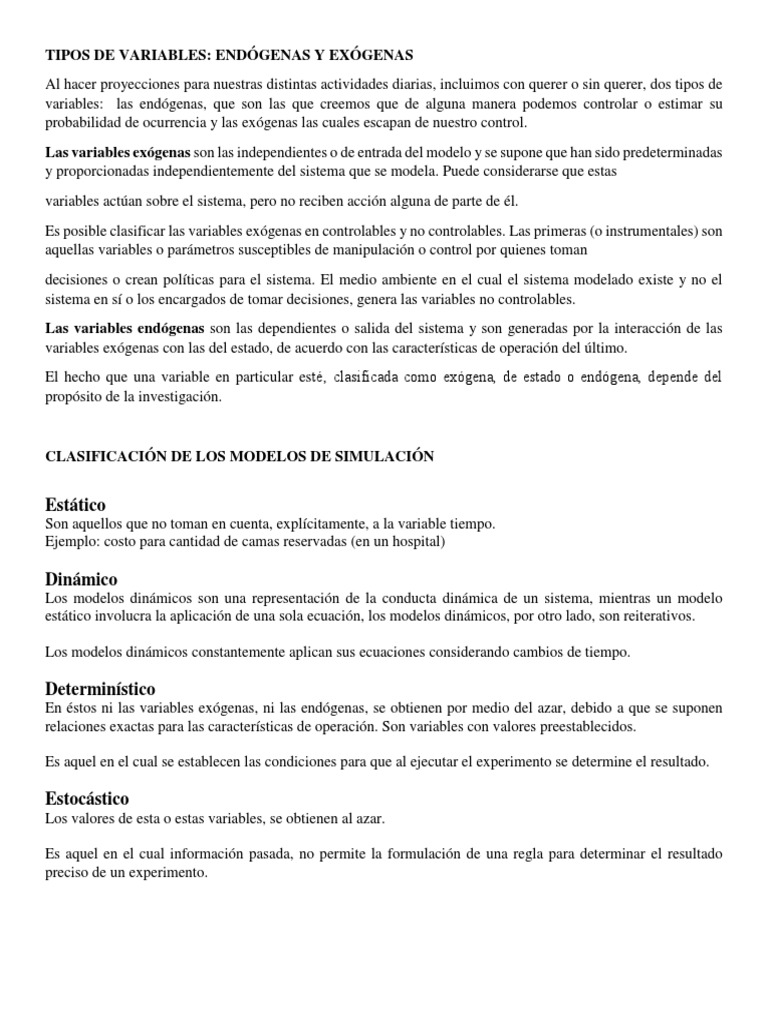 Variables Exogenas y Endogenas | PDF | Simulación | Variable (informática)
