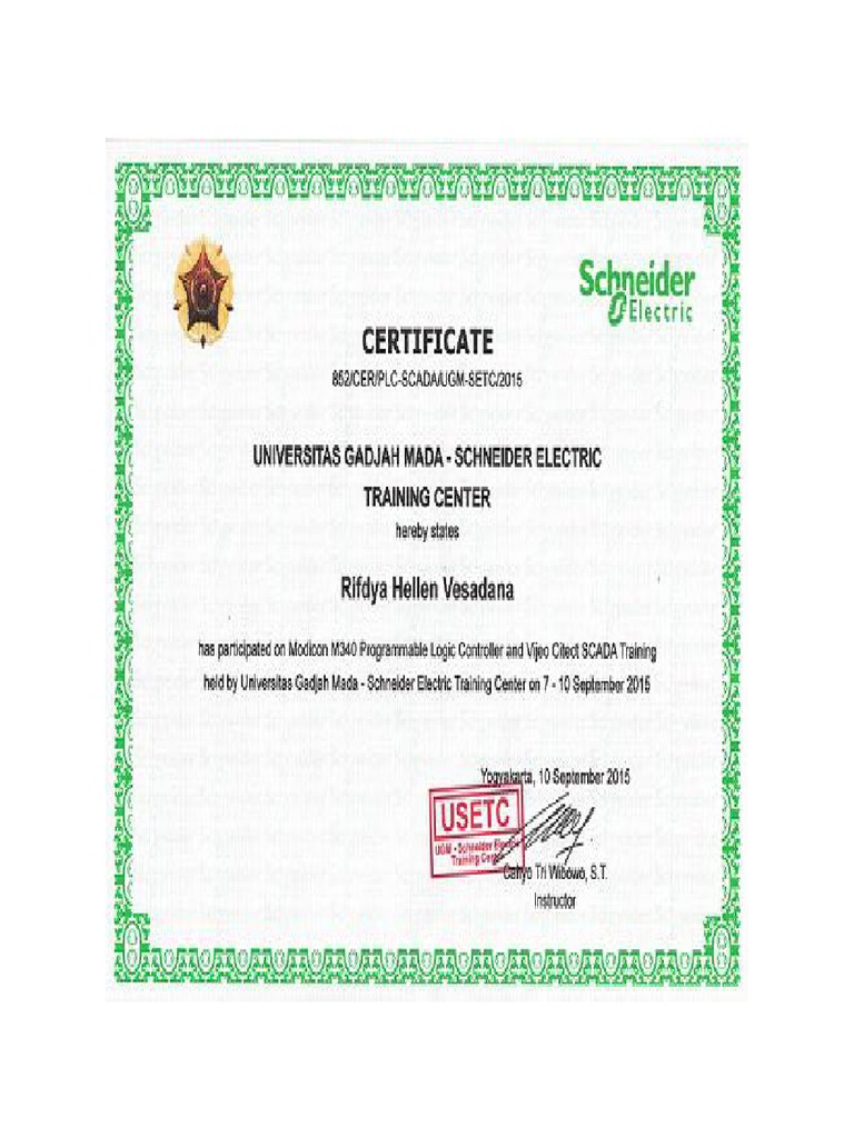 PLC Schneider Certificate | PDF