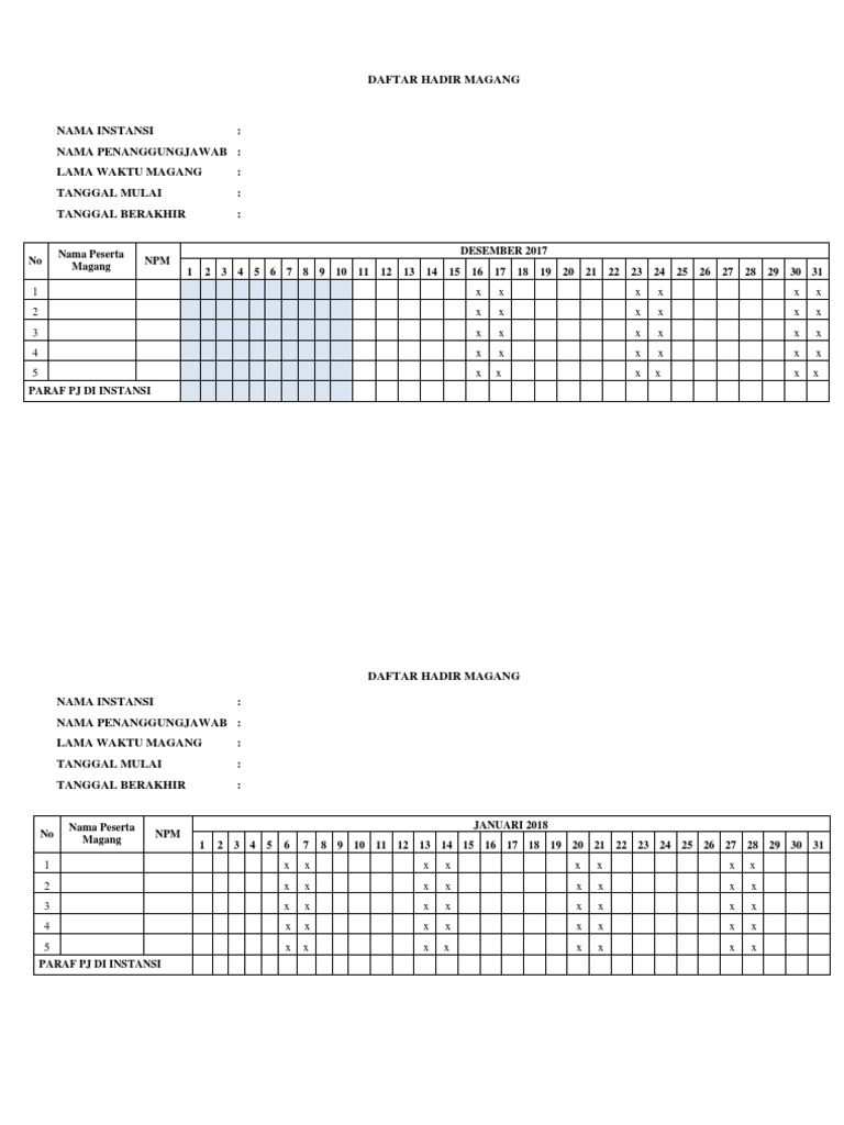 Daftar Hadir Magang | PDF