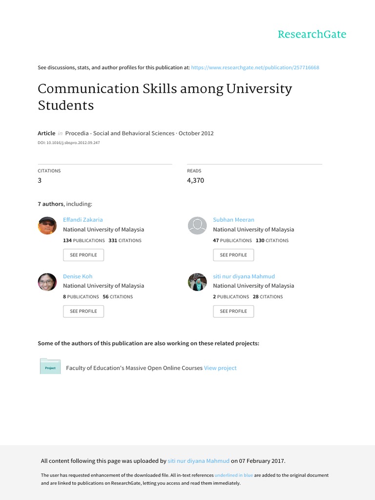 Article One - Communication Skills Among University Students | PDF ...
