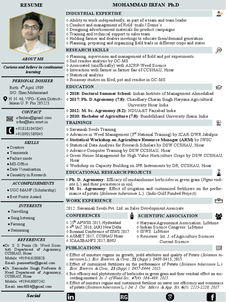 Mohd Irfan Resume | PDF | Agronomy | Natural Resource Management