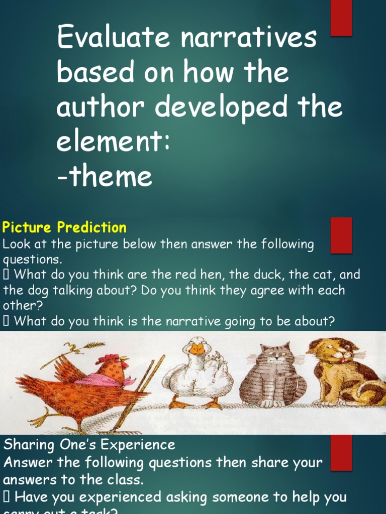 Evaluate Narrativs Based On How The Author Developed The Element THEME ...