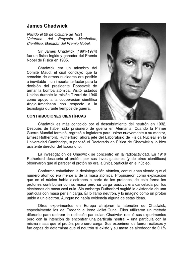 James Chadwick | Núcleo atómico | Neutrón