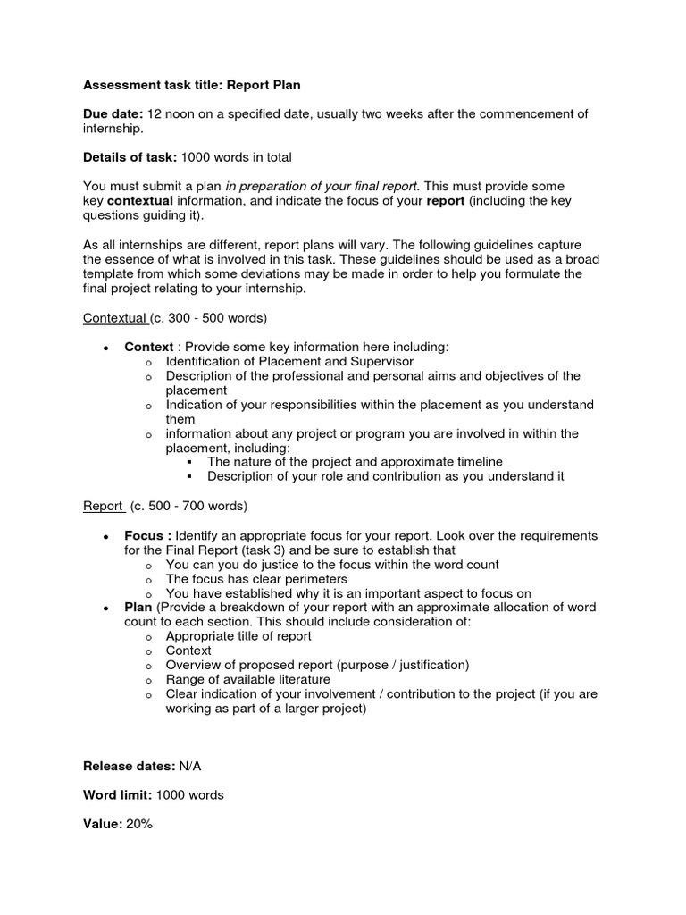 Assessment Task Title: Report Plan Due Date:: in Preparation of Your ...