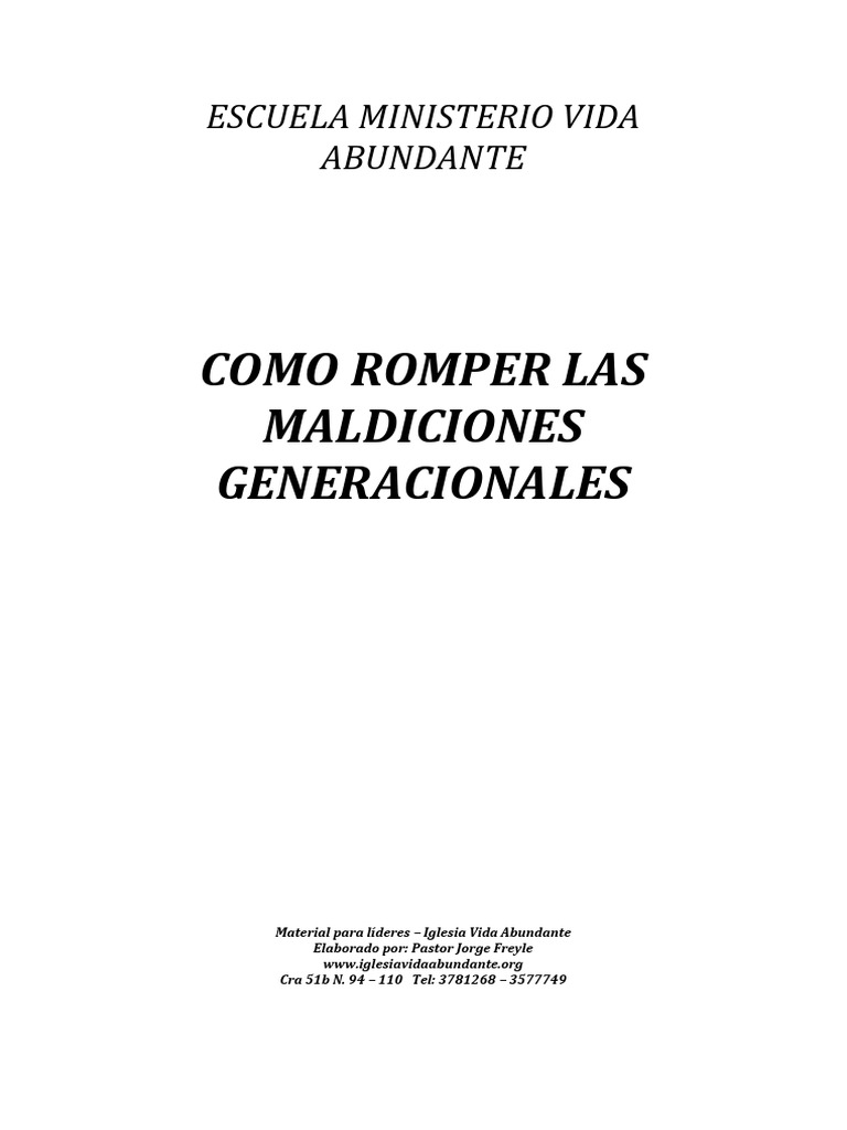 Rompiendo Maldiciones Generacionales Pdf Bendición Cristo Título