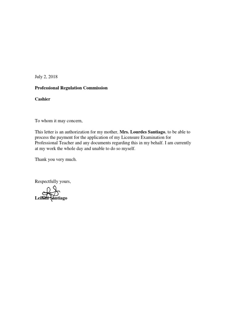 Authorization Letter Sample PRC | PDF