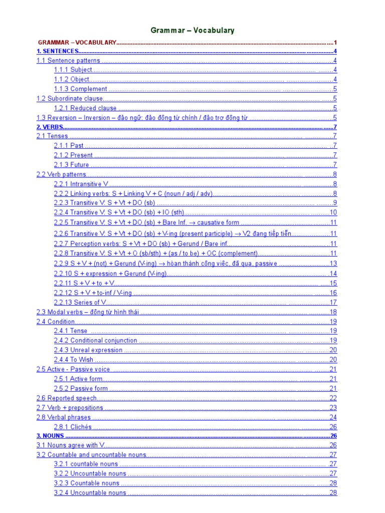 TOEFL Grammar and Vocabulary Guide | PDF | Noun | Verb
