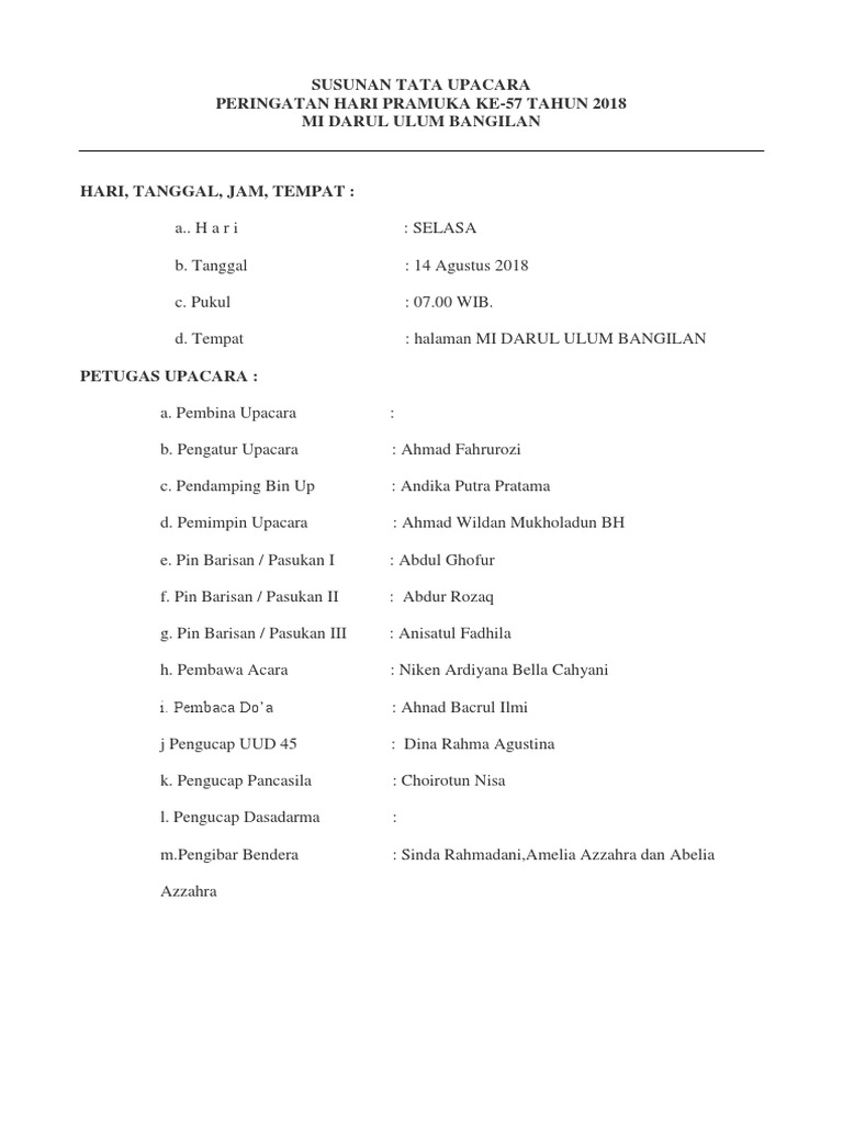 Susunan Tata Upacara Hari Pramuka | PDF