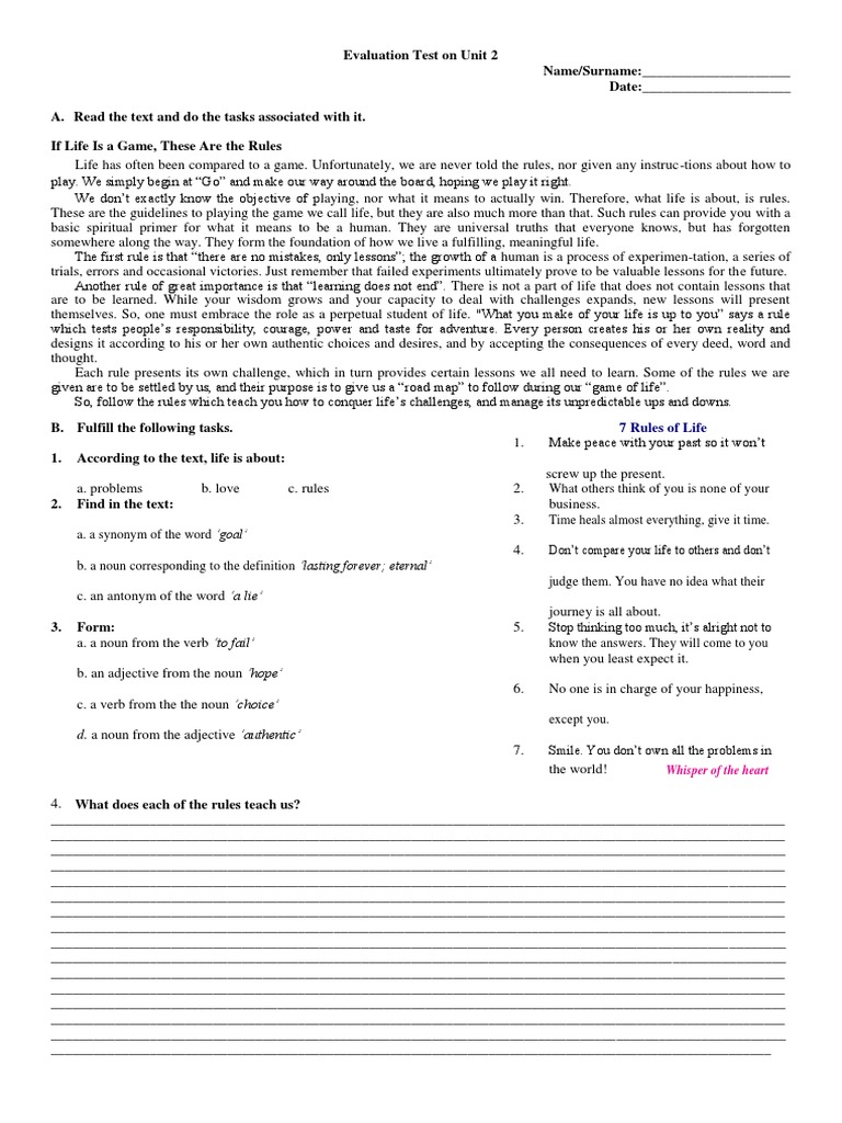 Life's Rules: An Evaluation Guide | PDF | Noun | Experiment