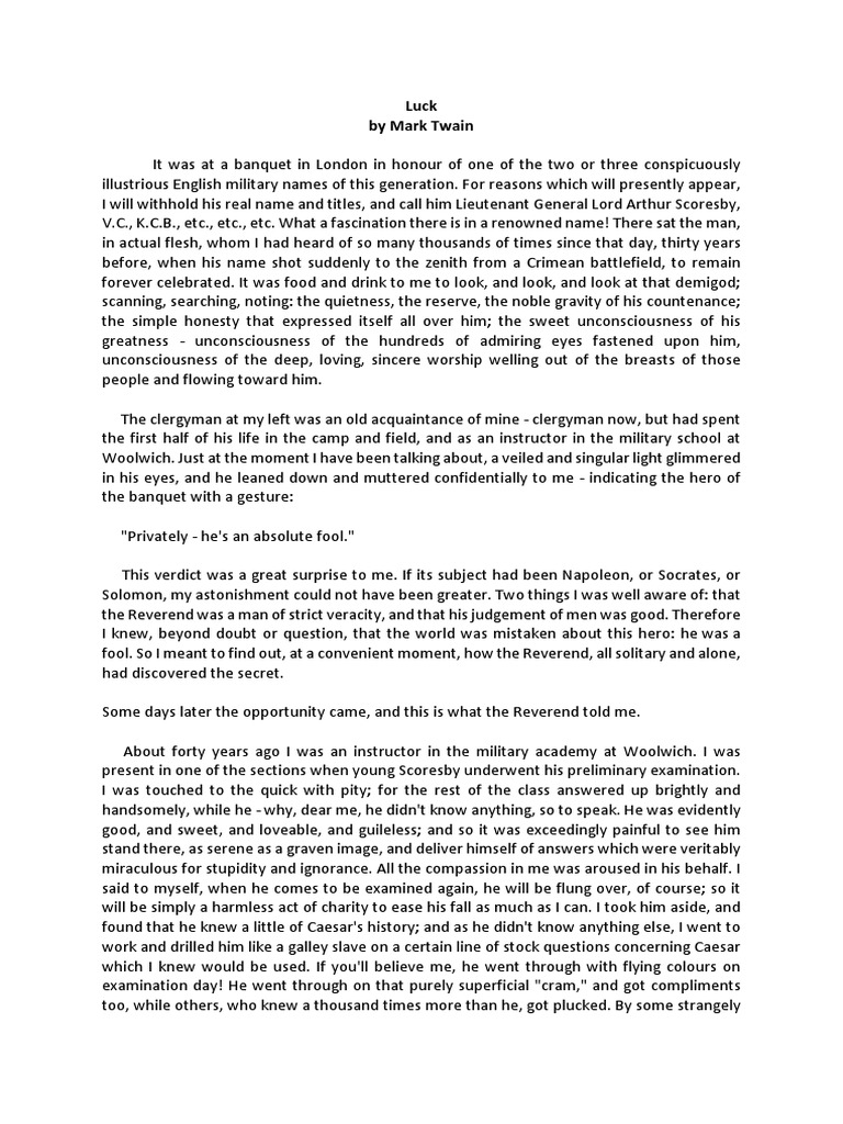 PRL 2 - Luck by Mark Twain PDF | PDF