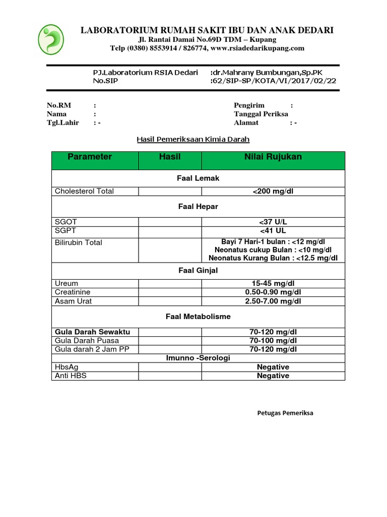 Hasil Pemeriksaan Laboratorium Kimia | PDF | Kesehatan Holistik