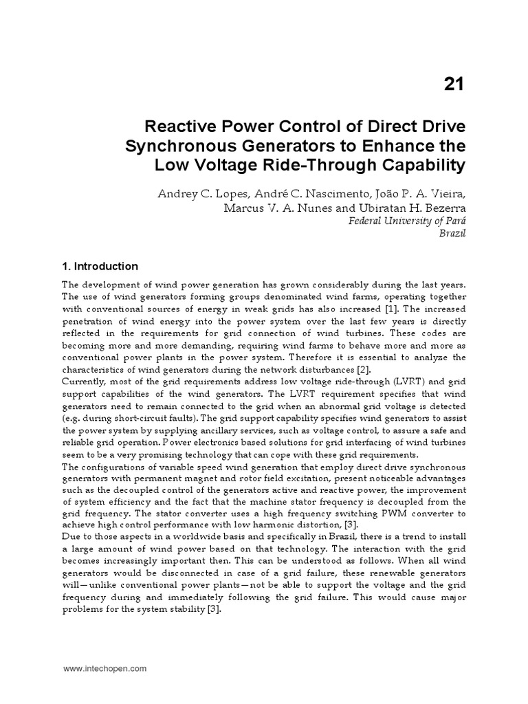 Reactive Power Control of Direct Drive Synchronous Generators To ...