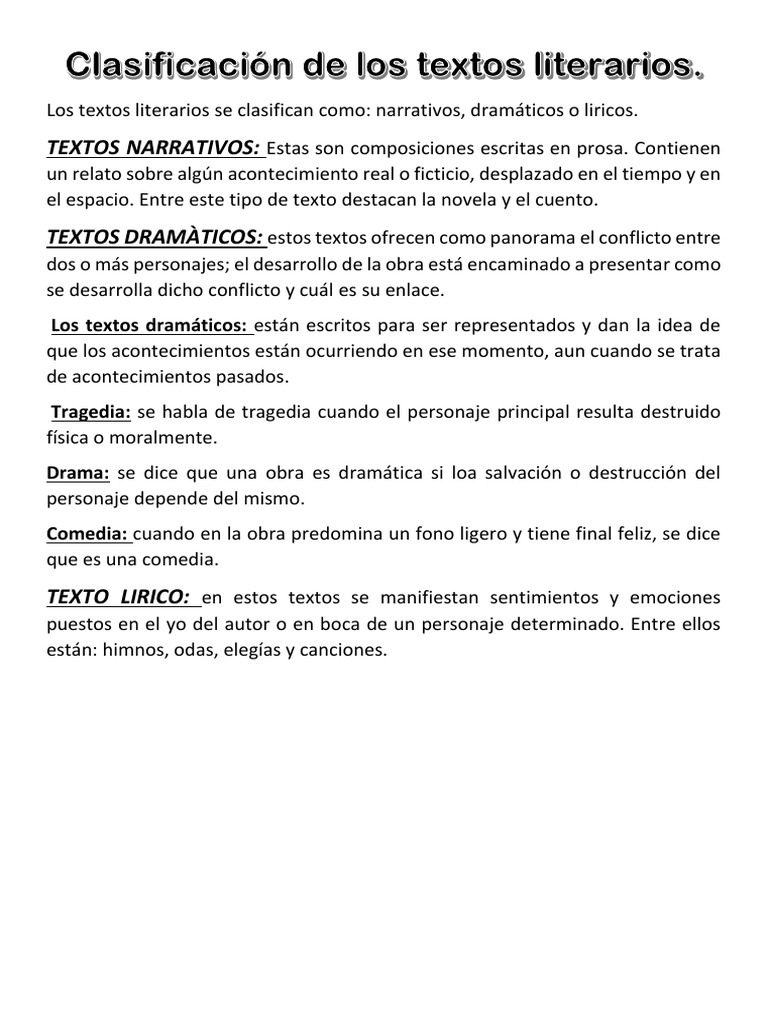 Los principales tipos de textos literarios: narrativos, dramáticos y ...