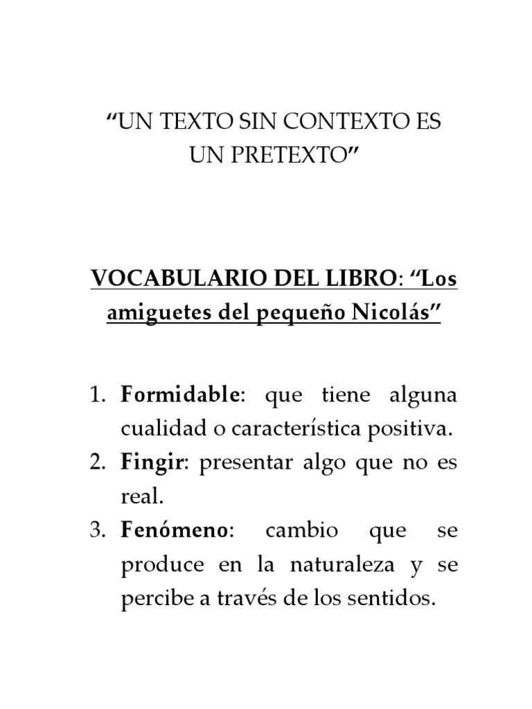 Glosario de vocabulario infantil | PDF | Ficción general