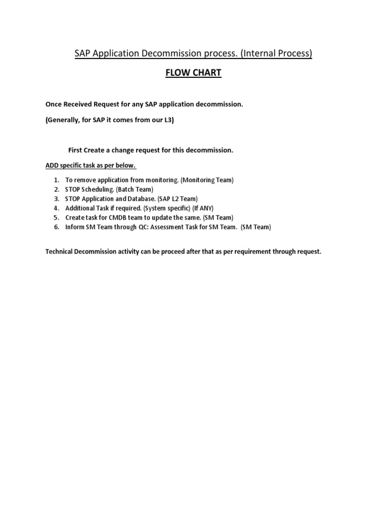 SAP Application Decommission Process. (Internal Process) : Flow Chart | PDF