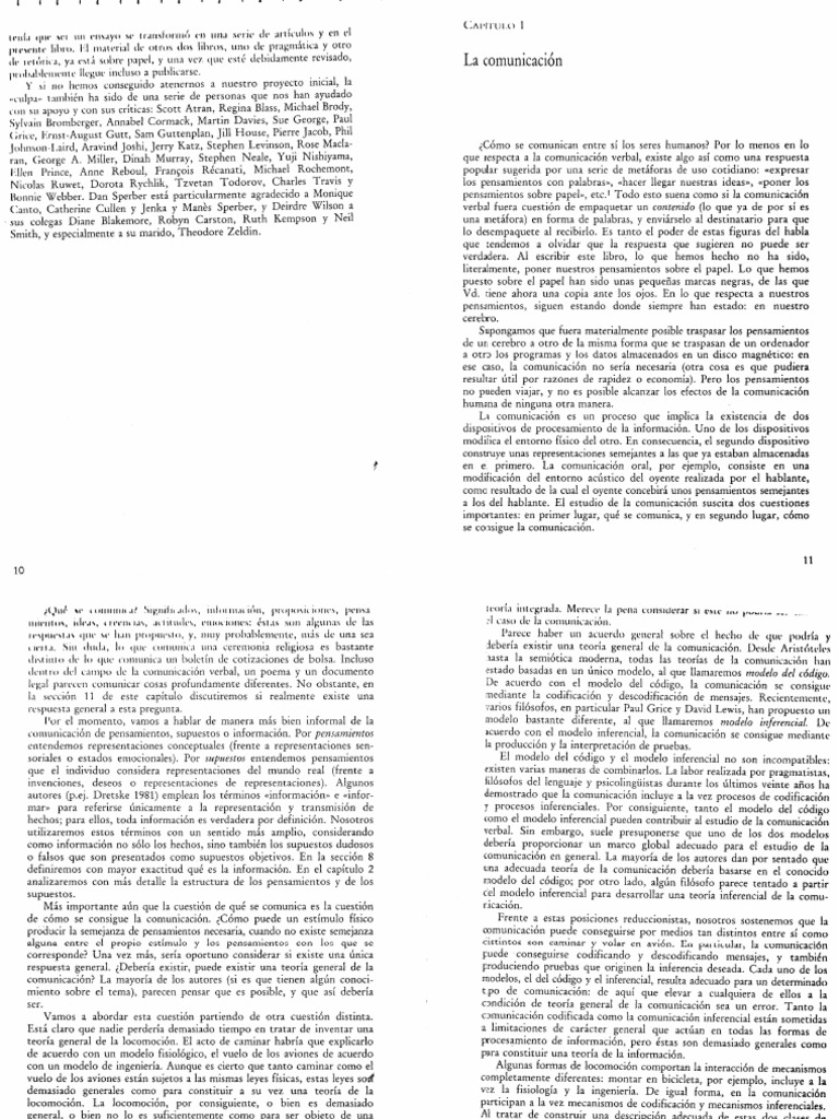 Sperber y Wilson. La Comunicación PDF | PDF | Comunicación | Oración ...