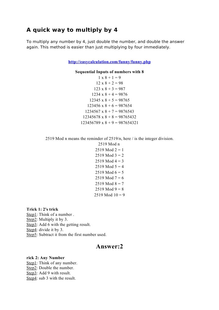 Math Tricks: Multiplication & More | PDF | Multiplication | Numbers