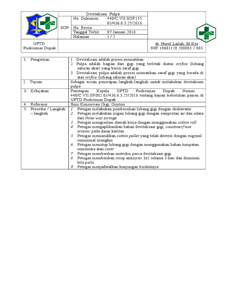 6) DEVITALISASI PULPA + Alur | PDF