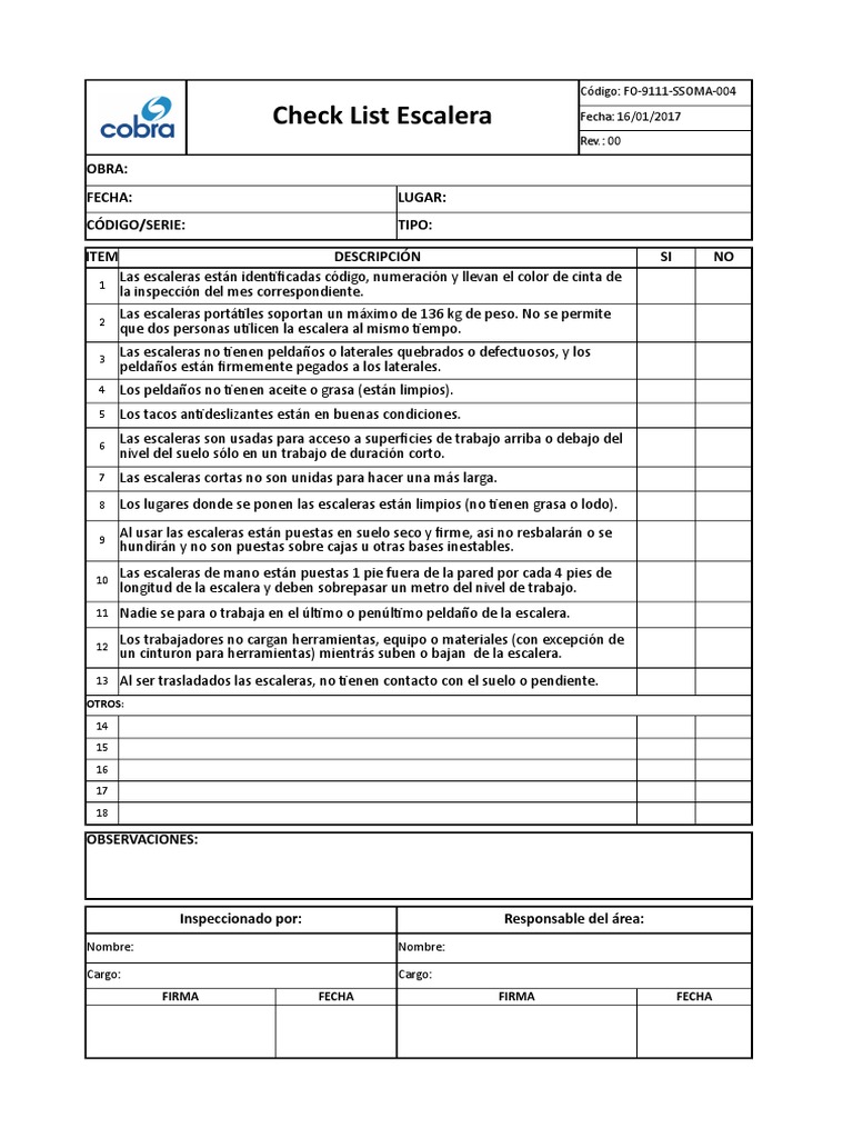 Fo-9111-Ssoma-004 - Check List Escalera | PDF Fo-9111-Ssoma-004 - Check List Escalera | PDF