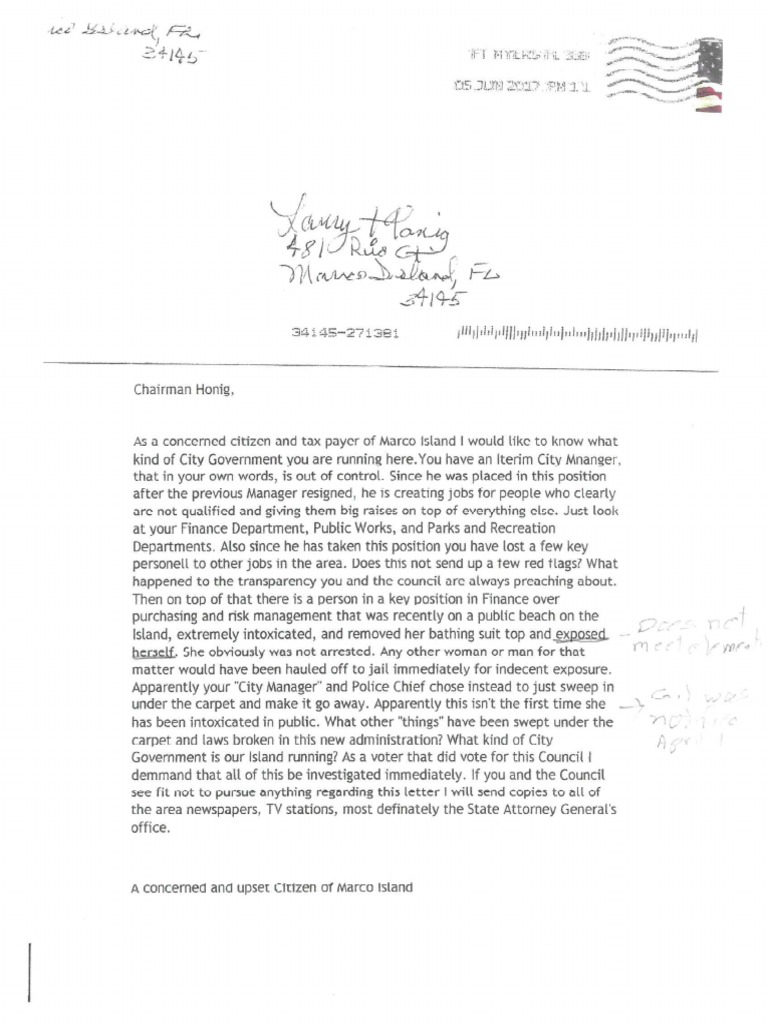 Anonymous Letter To Then-Chairperson Larry Honig | PDF