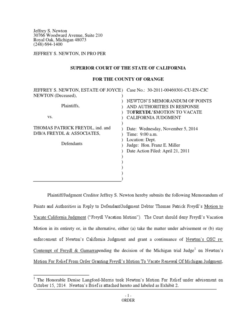 Response To Motion To Vacate California Judgment | PDF | Service Of ...