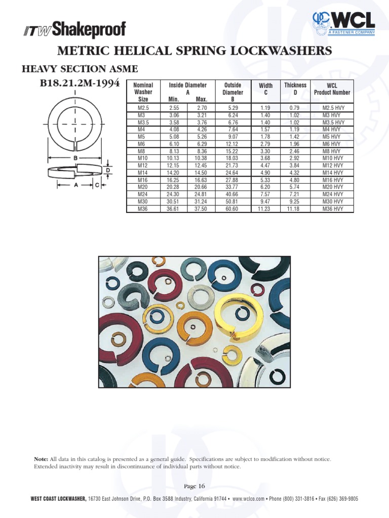 Metric Helical Spring Lockwashers: Heavy Section Asme B18.21.2M-1994 ...