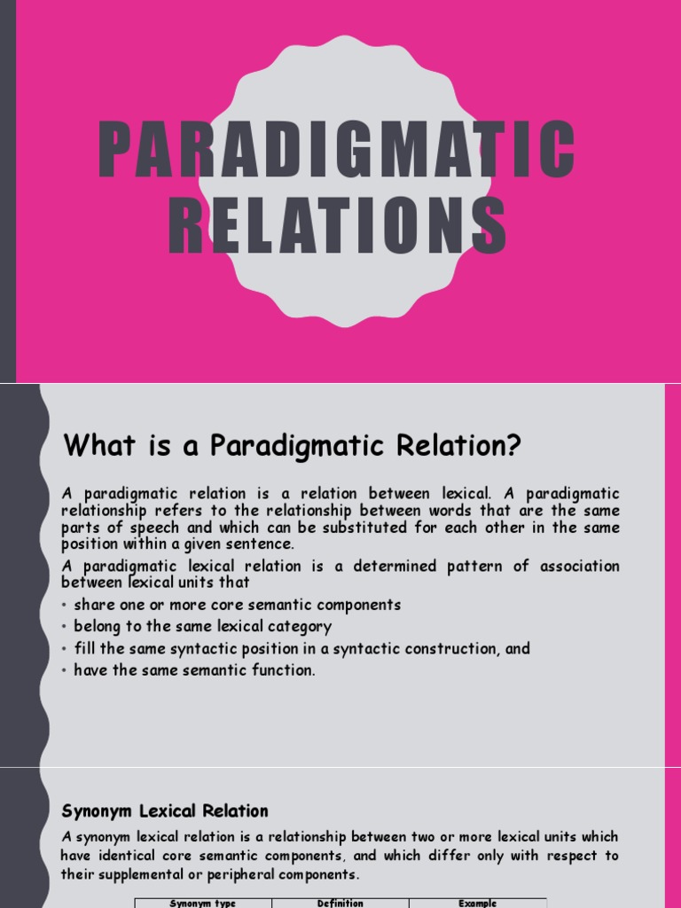 Paradigmatic Relations | PDF | Lexical Semantics | Interpretation ...