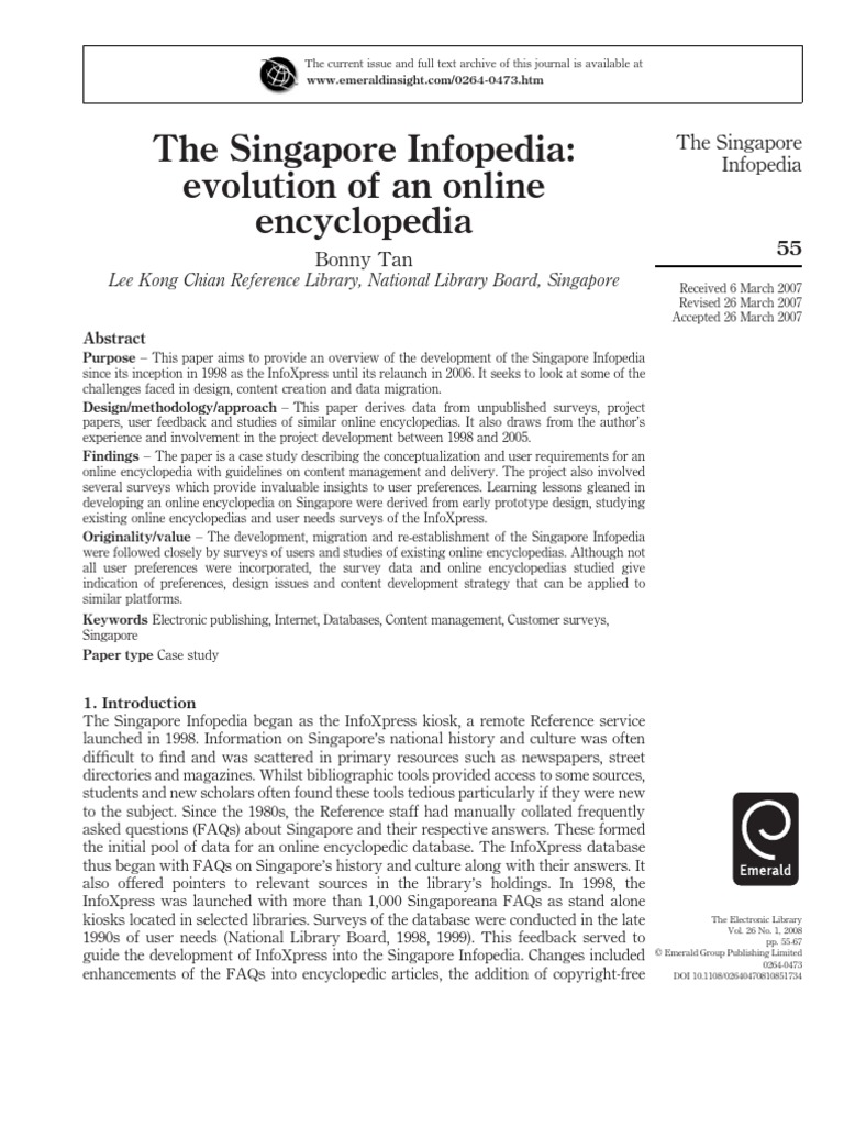 The Singapore Infopedia: Evolution of An Online Encyclopedia | PDF ...