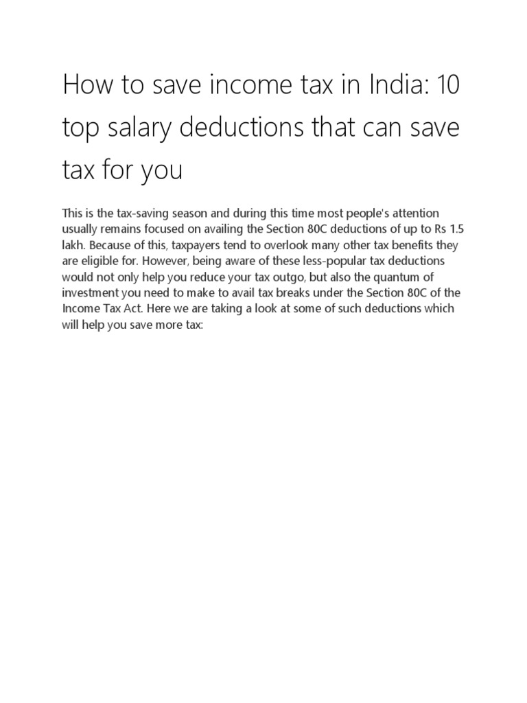 How To Save Income Tax in India | PDF | Tax Deduction | Expense