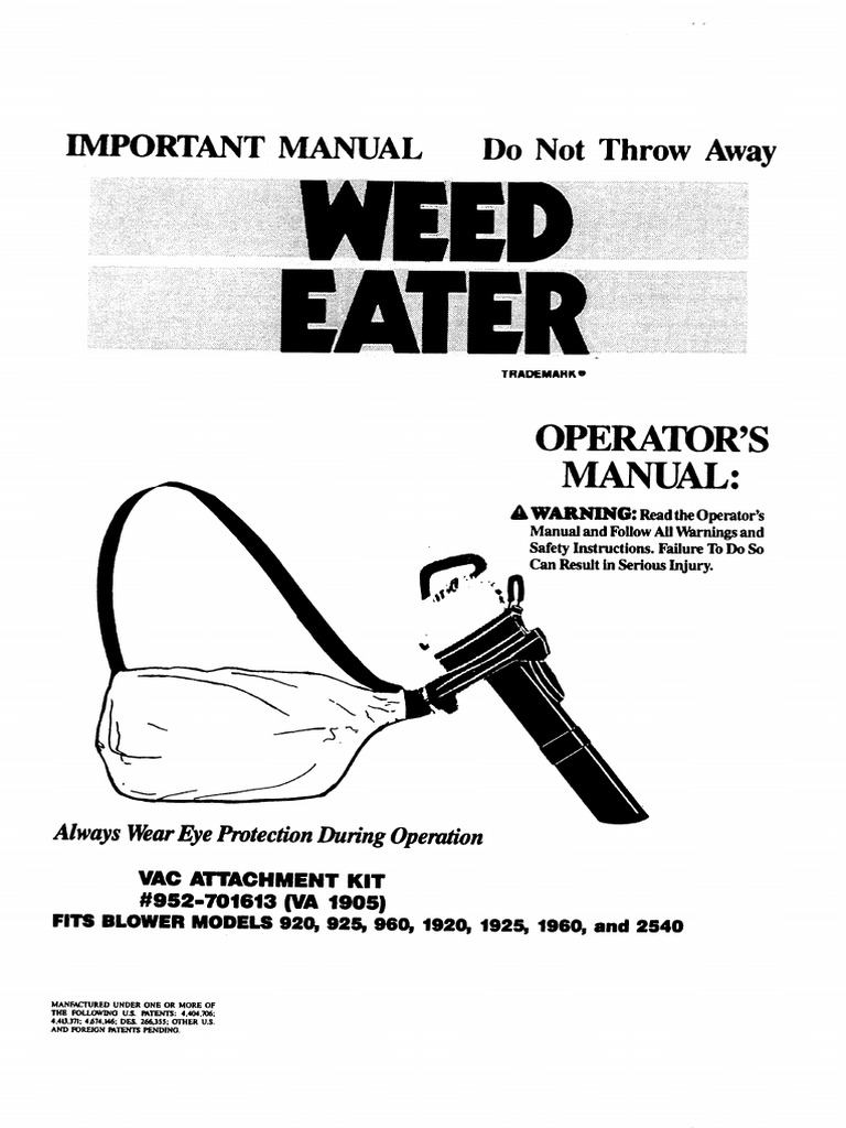 Weed Eater Vip 2570 Super Blower | PDF | Farming Tools | Nature