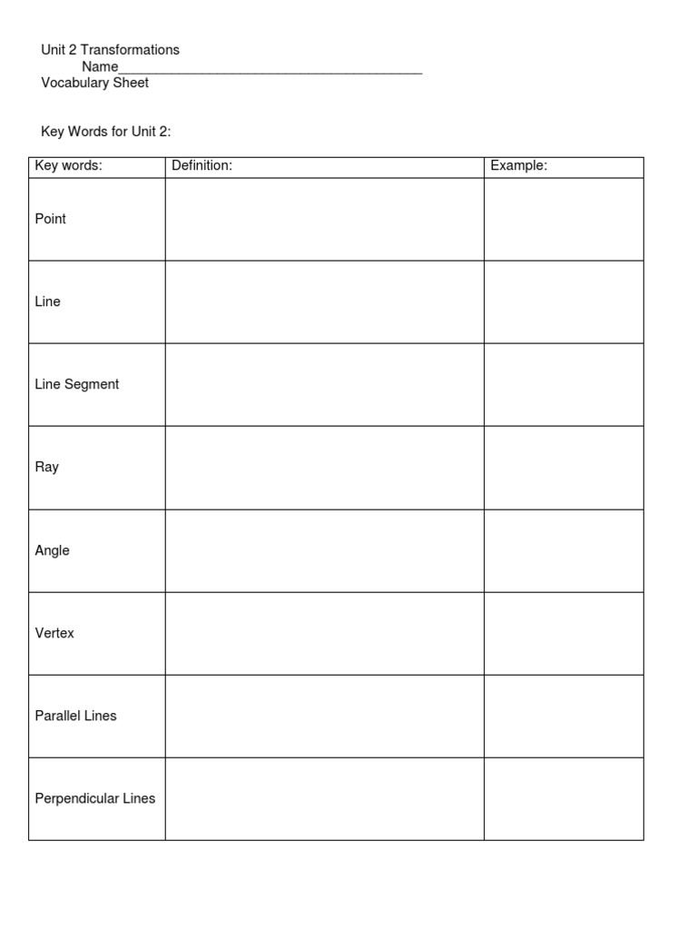 Unit 2 Geometry Vocabulary Sheet | PDF | Science & Mathematics
