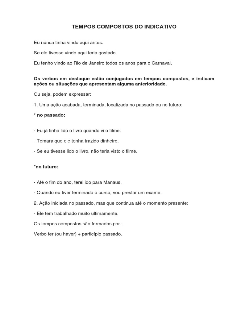 Tempos Compostos Do Indicativo | PDF | Tempo gramatical | Lazer