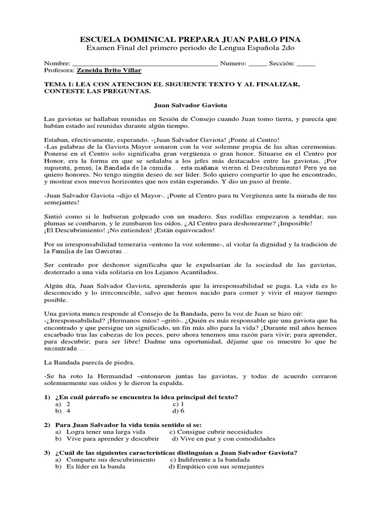 Examen Lengua Española 2do Grado | PDF | Oración (Lingüística) | Asunto ...
