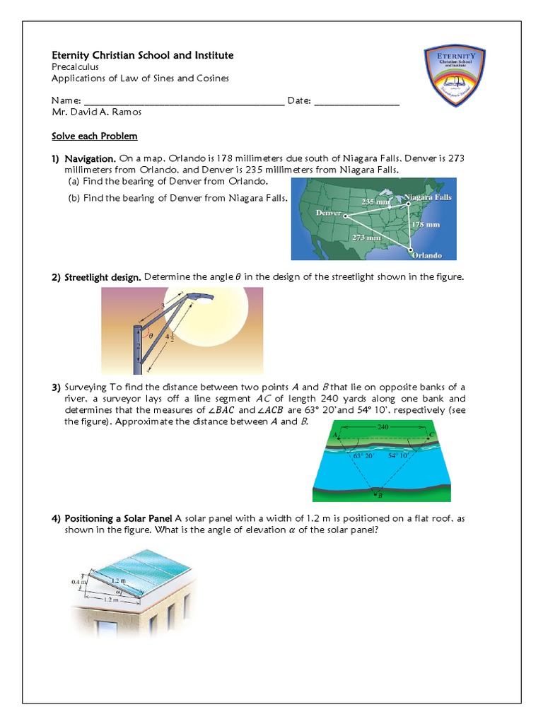 Precalculus: Law of Sines & Cosines Applications | PDF | Trigonometric ...