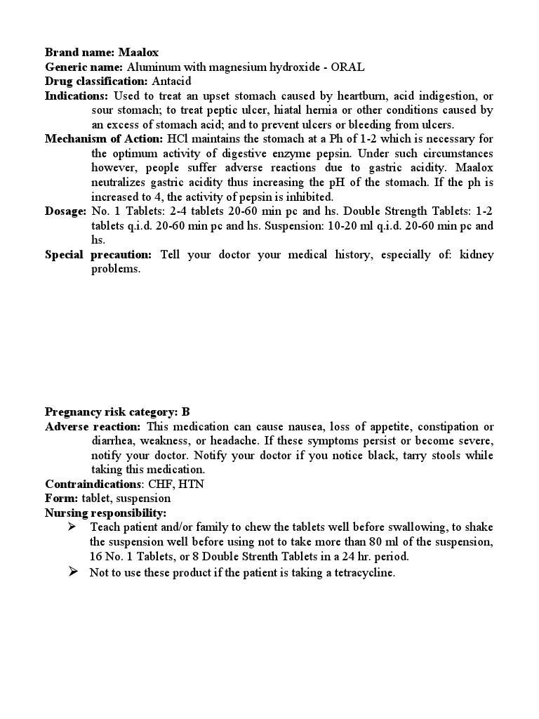 Drug Study - Aluminum With Magnesium Hydroxide (Maalox) | PDF | Wellness