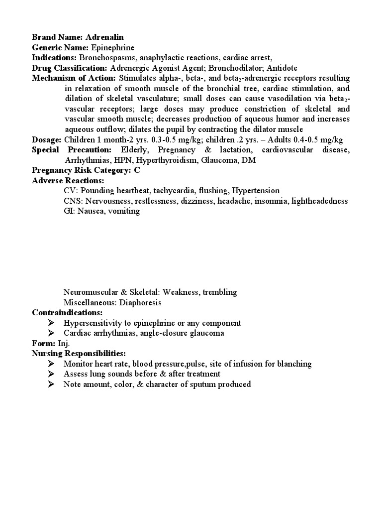 Drug Study - Epinephrine (Adrenalin) | PDF | Self-Improvement | Wellness
