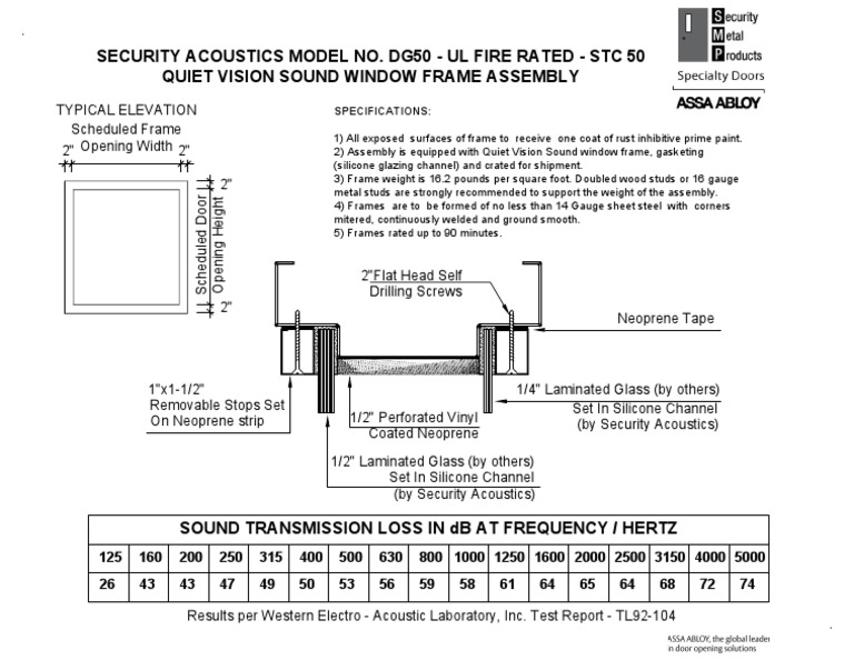 Security Acoustics Model No. Dg50 - Ul Fire Rated - STC 50 Quiet Vision ...