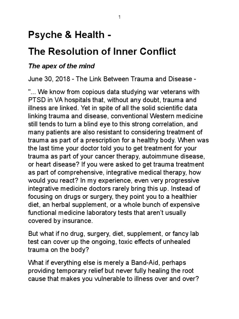 Psyche & Health and The Resolution of Inner Conflicts | PDF ...
