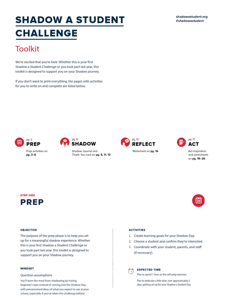 2018 Shadow A Student Challenge Toolkit | PDF | Mentorship | Students