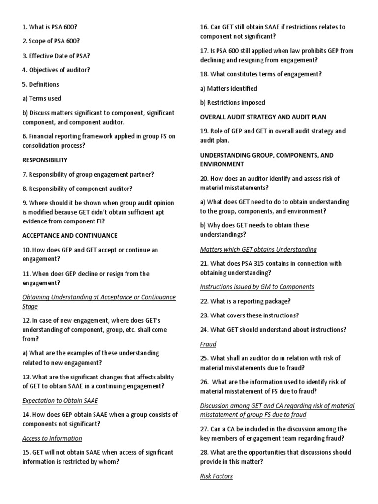 PSA Summary | Download Free PDF | Audit | Risk Assessment