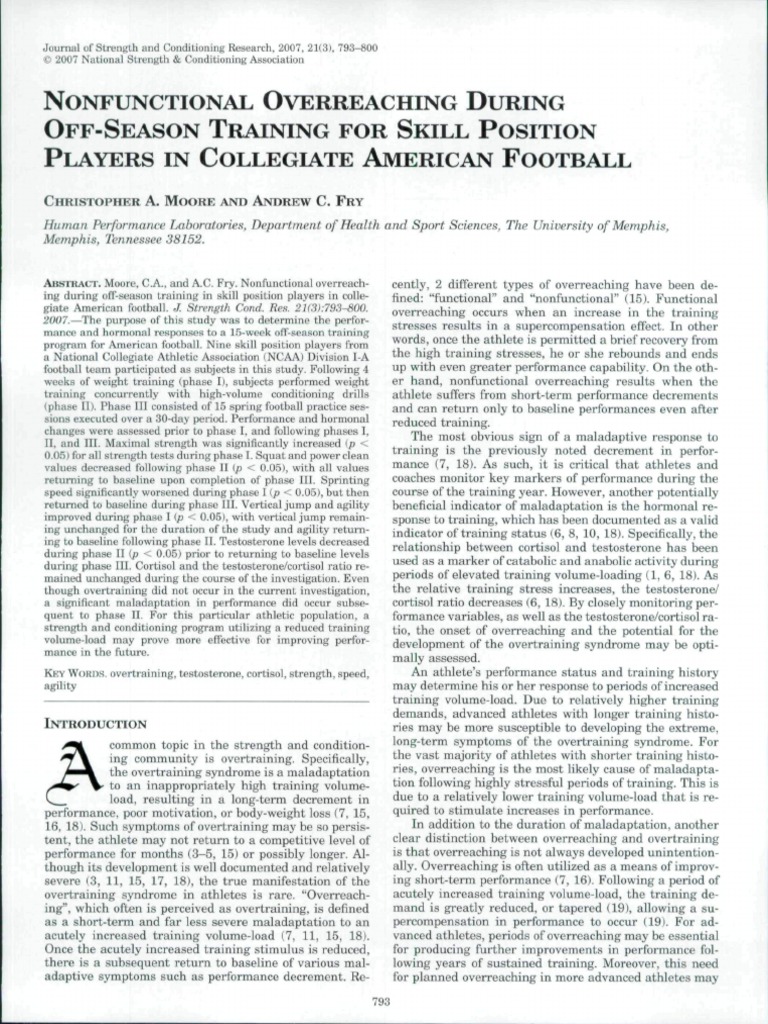 Nonfunctional Overreaching in Football | PDF | Strength Training ...