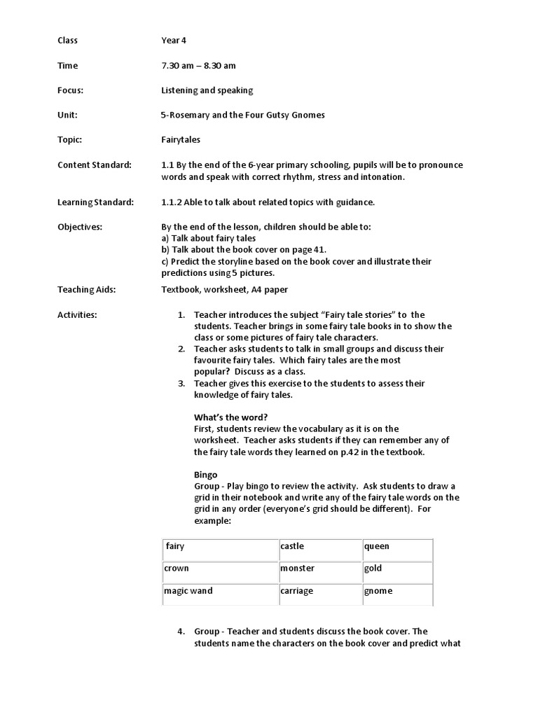 Lesson Plan | PDF | Fairy Tales | Teachers
