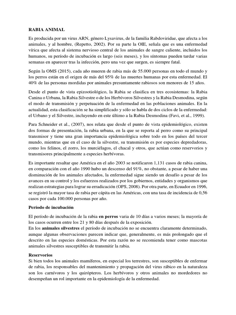 Rabia animal: transmisión, manifestaciones clínicas, diagnóstico y ...
