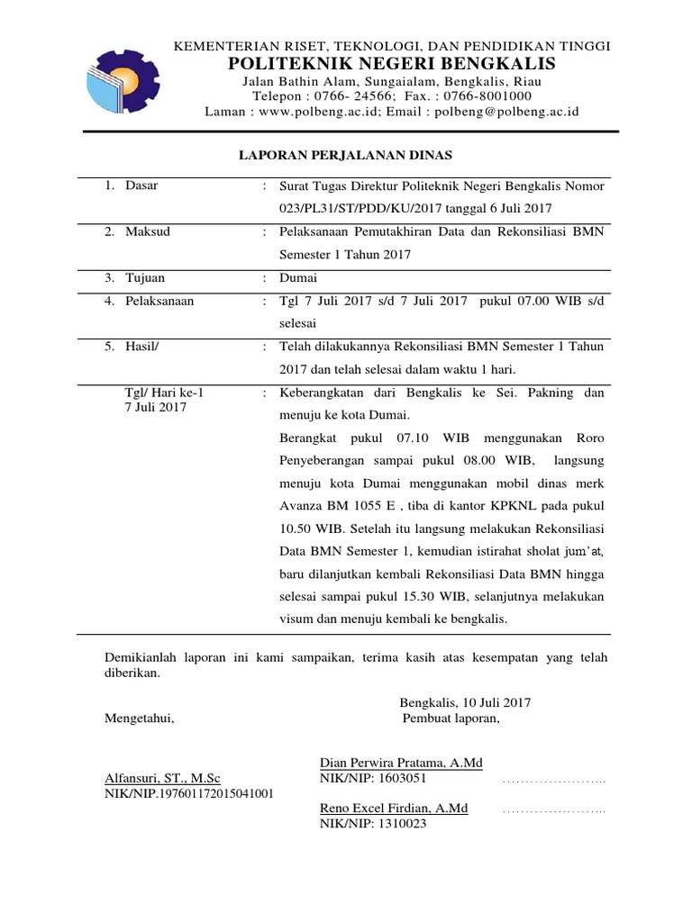 Format Laporan Perjadin. | PDF