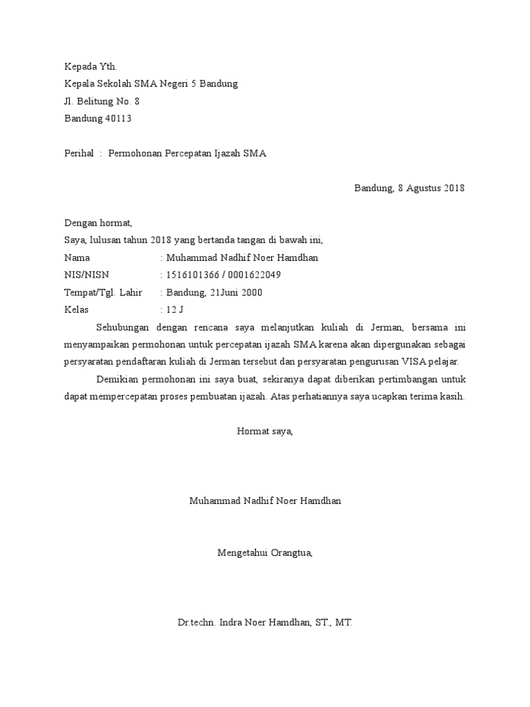 Surat Permohonan Percepatan Ijasah | PDF