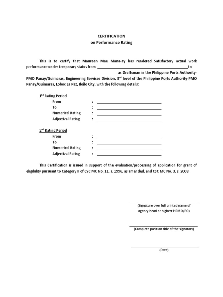 Certification On Performance Rating | PDF